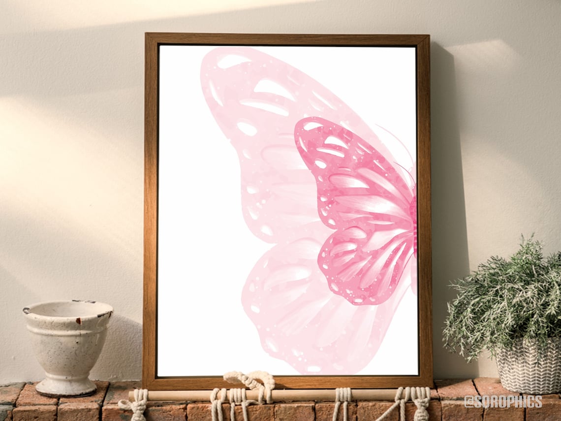 Pastel Pink Wall Decor, Butterfly Printable Art, Girls Room Decor ...