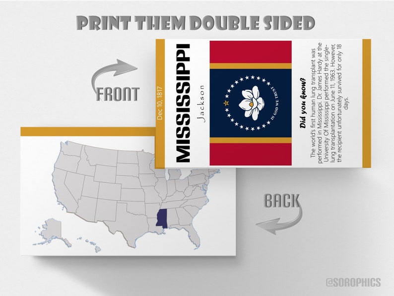 United States Flashcards, Fifty States of America Cards, Printable Map ...