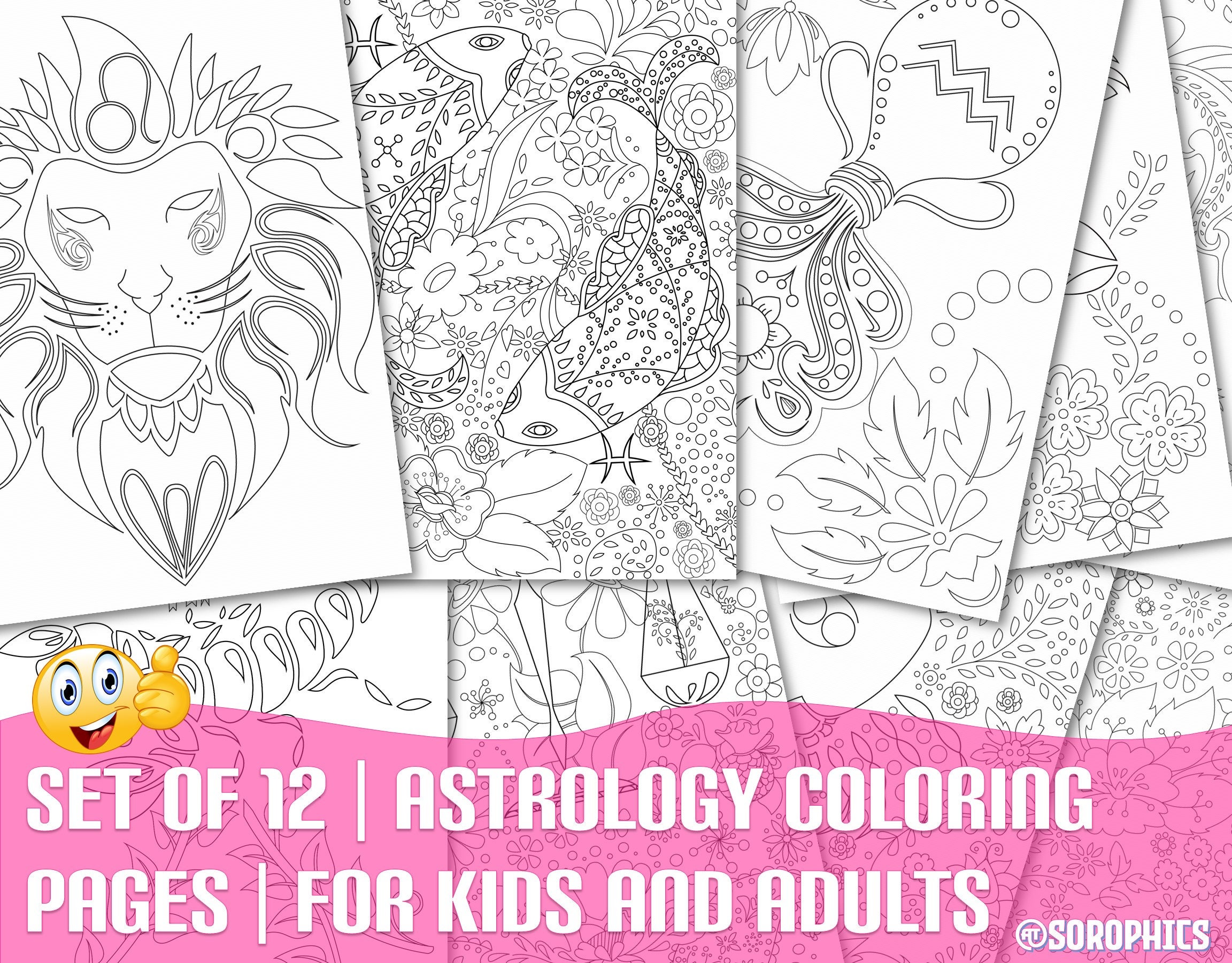 PDF Coloring Book, Astrology Coloring Pages, Unique Floral Art ...