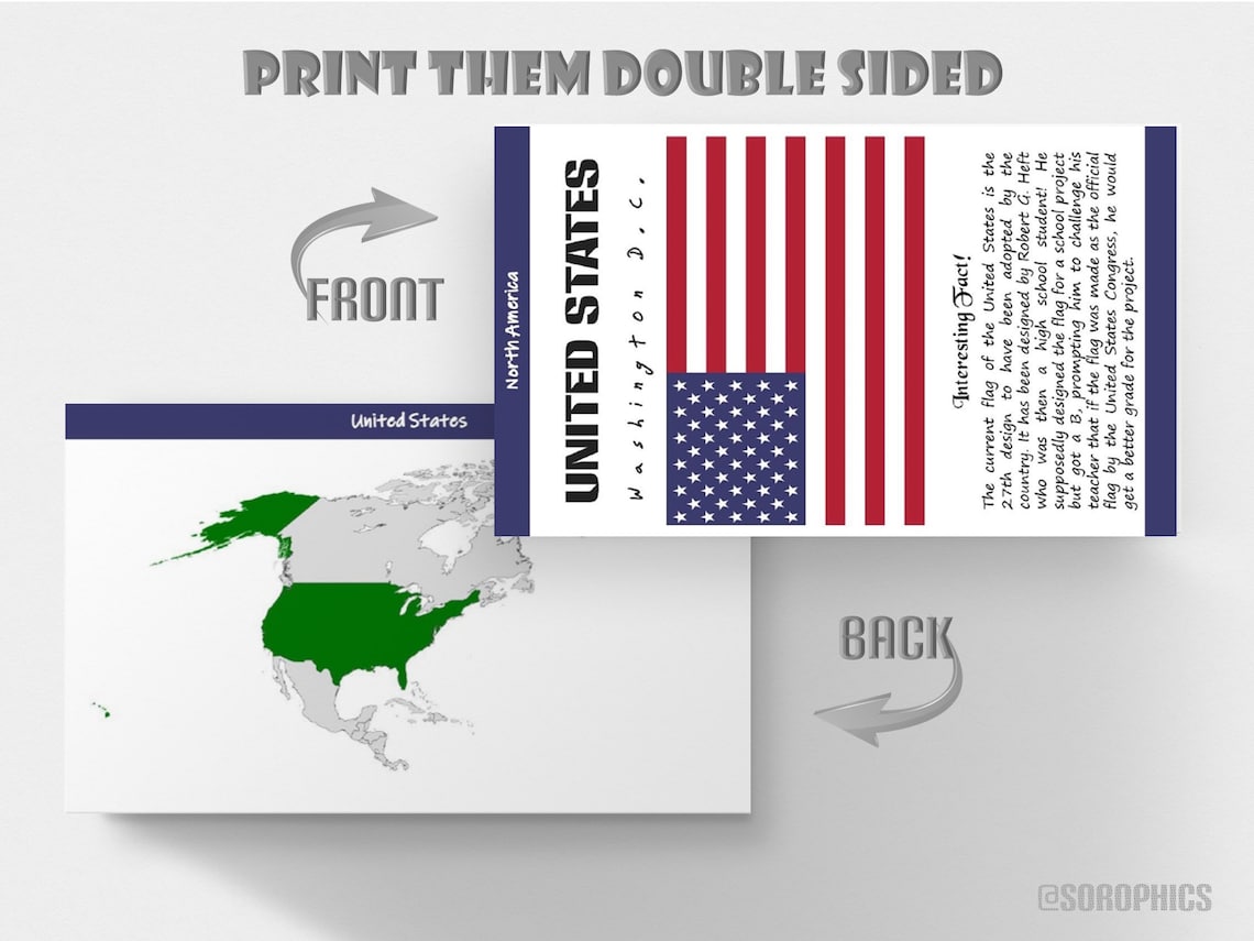 Country Flashcards, Country Flag Flashcard, Printable Map and Flag of ...