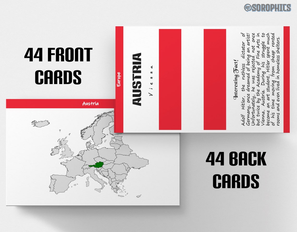 World Map With Countries Country Flashcard Country Flag | Etsy