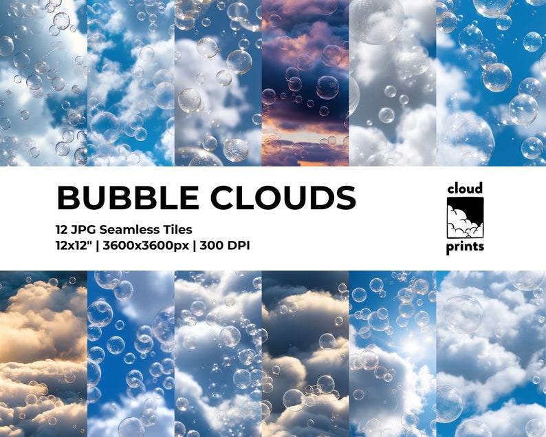 Bubble Clouds Digital Paper - Seamless High Resolution Patterns, Kids ...