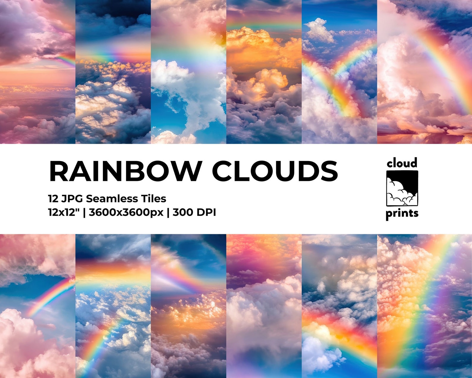 Rainbow Clouds Digital Paper, Seamless Patterns, Commercial Use ...