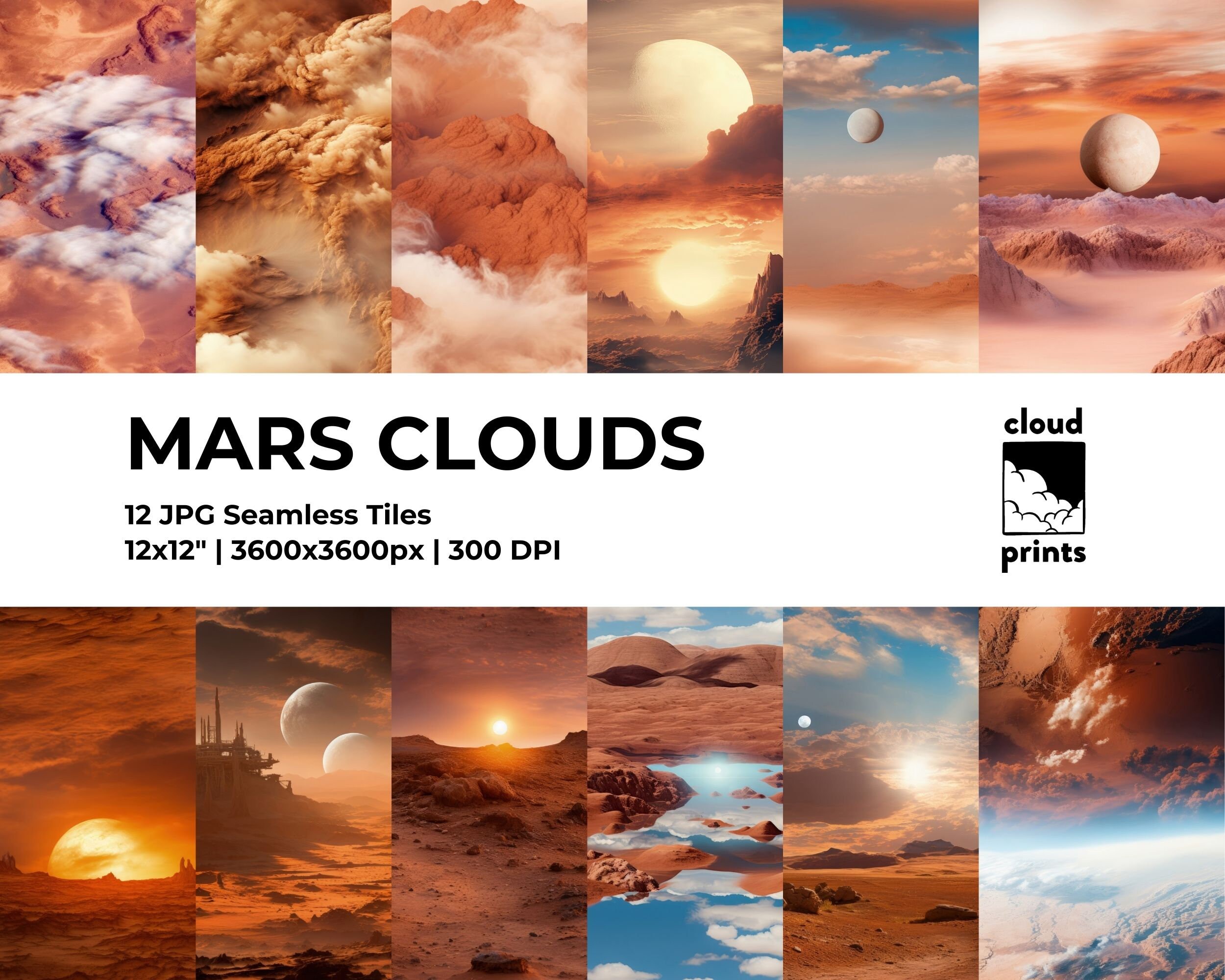 Mars Clouds Digital Prints Seamless Pattern, Scrapbooking Paper, Burnt ...