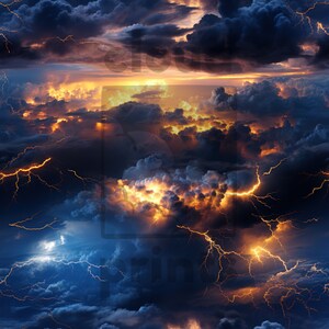 Lightning Bolt Clouds Seamless Digital Paper Pack, Instant Download - Etsy