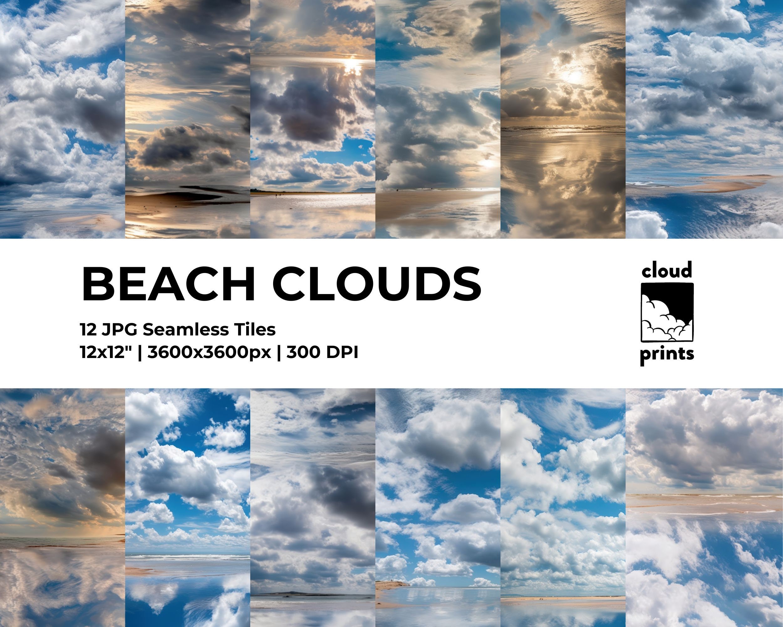Beach Clouds Seamless Digital Paper Pack, Instant Download - Etsy