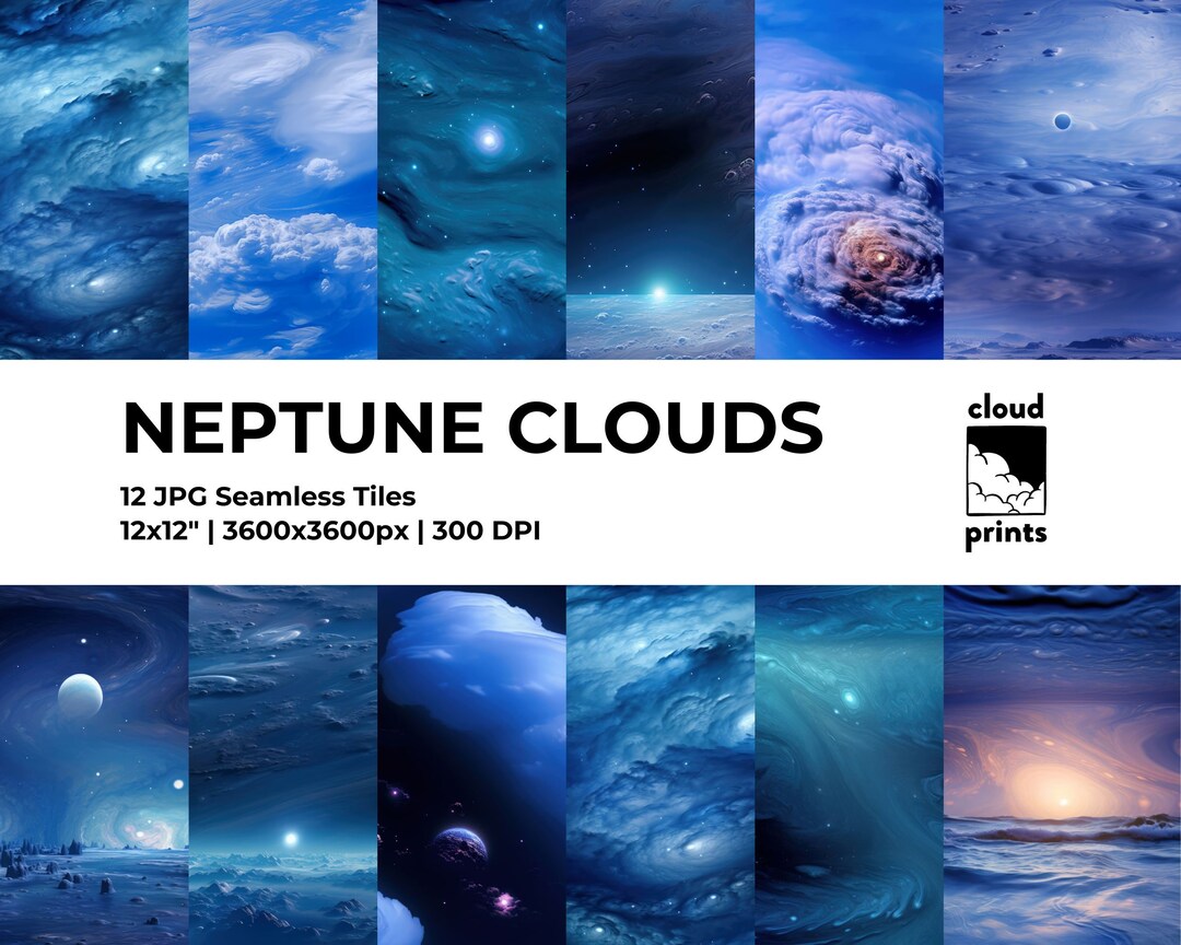 Neptune Clouds Digital Prints - Seamless Pattern, Blue Outer Space ...