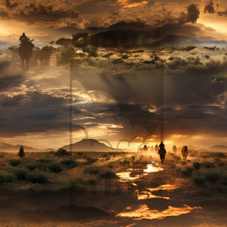 Cowboy Clouds Digital Paper - Seamless Files, Western Printable Art ...