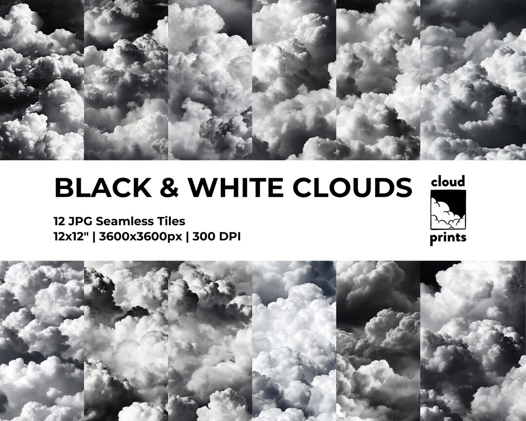 Black White Clouds Seamless Digital Paper Pack, Instant Download - Etsy