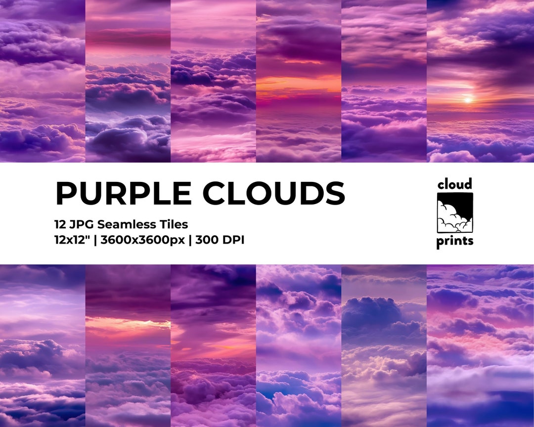 Purple Clouds Digital Paper - Dreamy Cloudscape Seamless Pattern for ...