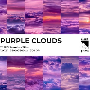 Purple Clouds Digital Paper - Dreamy Cloudscape Seamless Pattern for ...