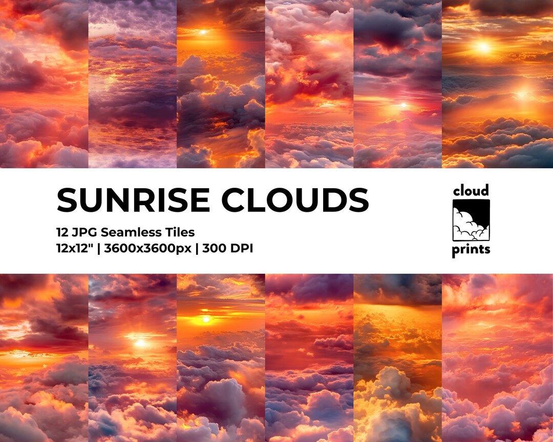 Sunrise Clouds Digital Prints - Scrapbooking Paper, Morning Wall Art ...