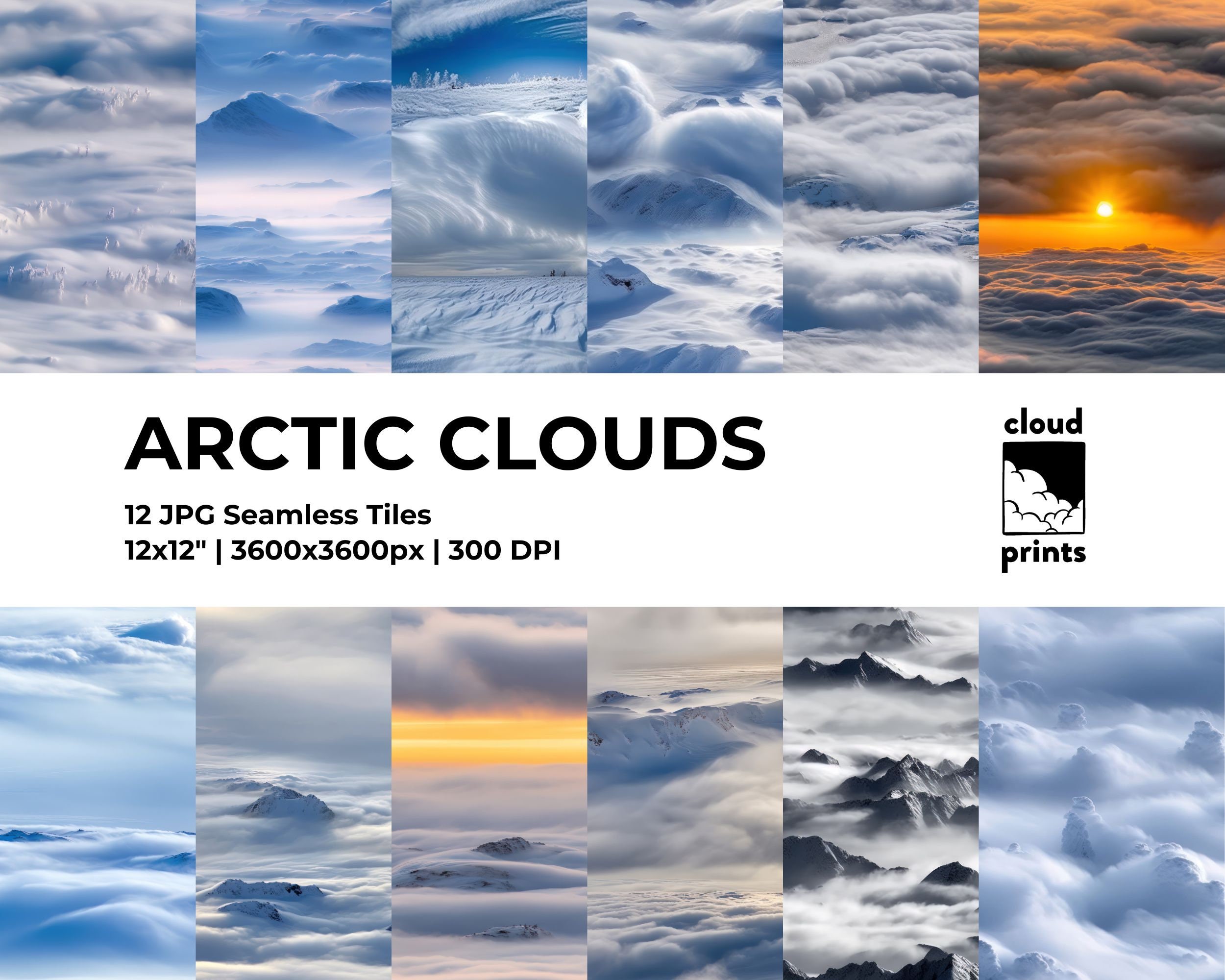 Arctic Clouds Digital Paper - Winter Scenes, Seamless High Resolution ...