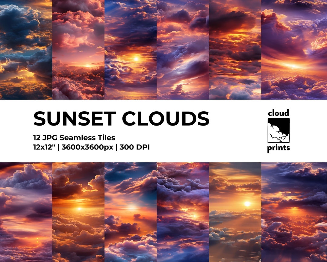 Sunset Clouds Digital Paper - Seamless High Resolution Warm Sky ...