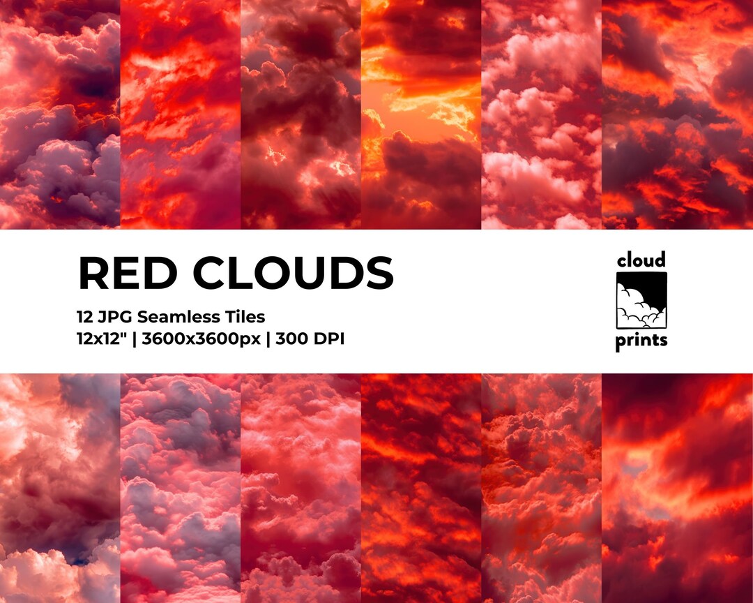Red Clouds Digital Paper - Fiery Seamless High Resolution Patterns for ...