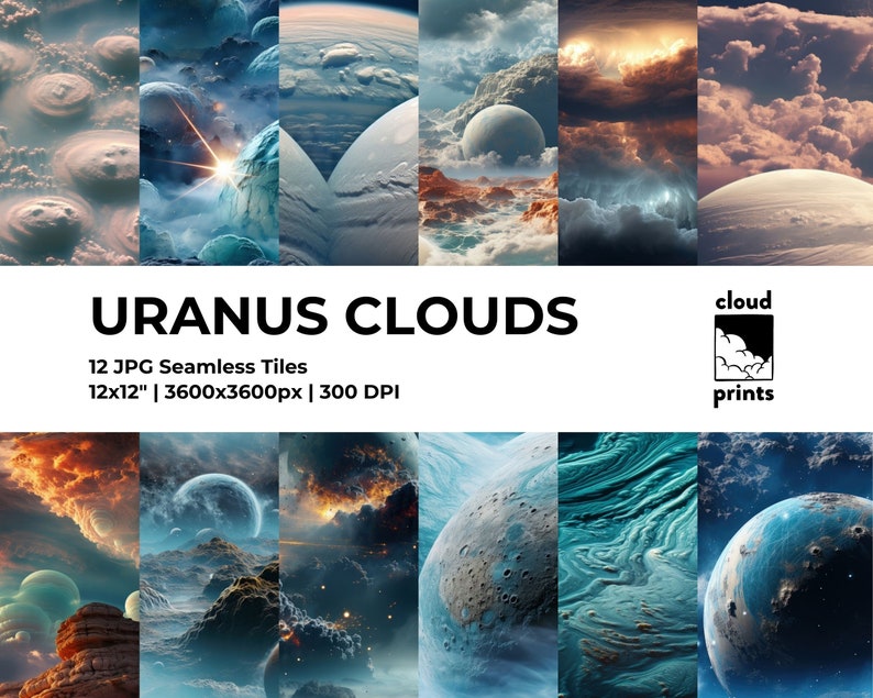 Uranus Clouds Digital Paper - Seamless Patterns, Planet Art, Blue Prints Outer Space Theme ...