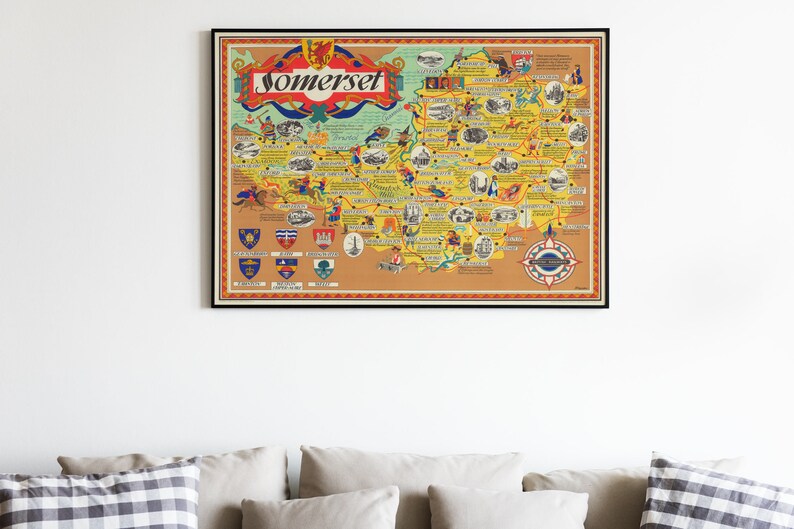 Vintage Map of Somerset Illustrated Poster South-west | Etsy
