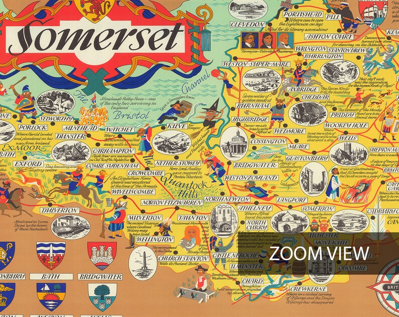 Vintage Map of Somerset Illustrated Poster South-west - Etsy