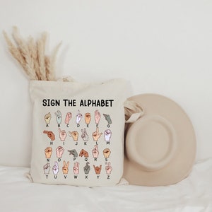 ASL Tote Bag, American Sign Language, Gift for Deaf, ASL Teacher, Sign ...