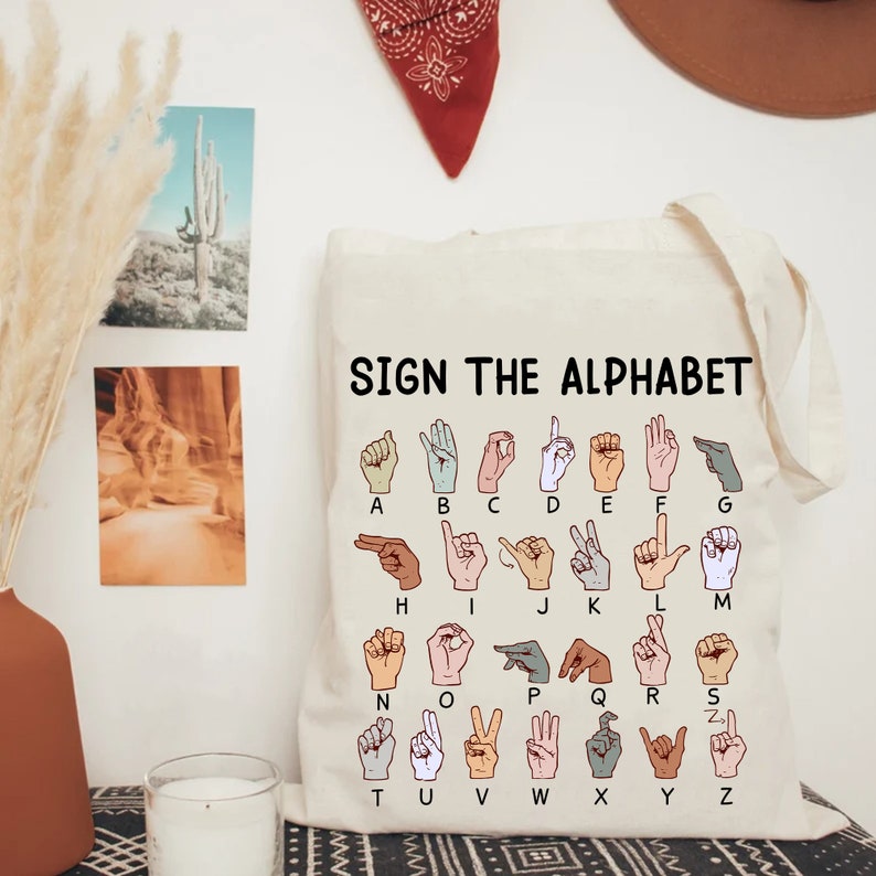 ASL Tote Bag American Sign Language Gift for Deaf ASL - Etsy