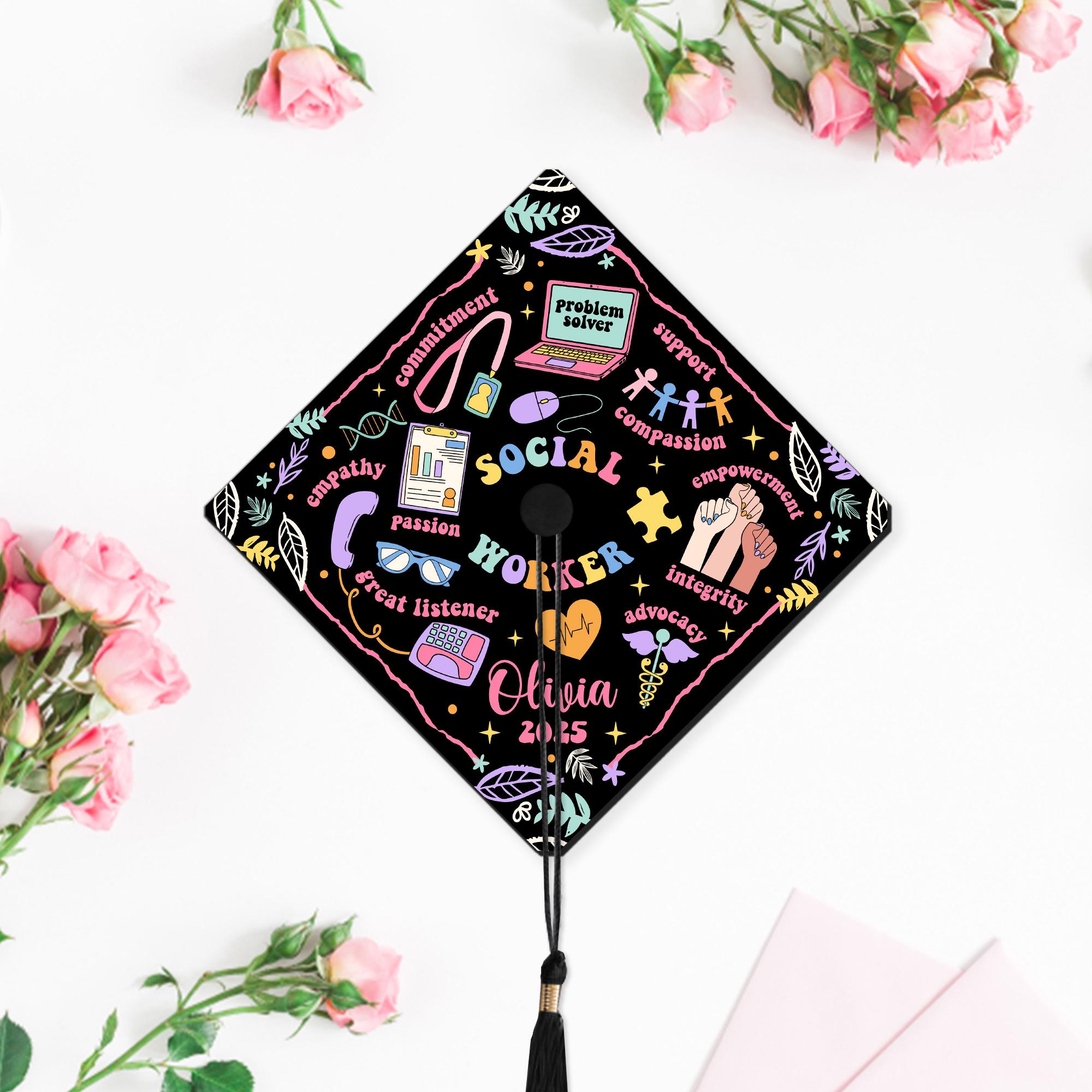 Social Worker Graduation Cap Topper, Personalized Grad Cap Topper, MSW ...
