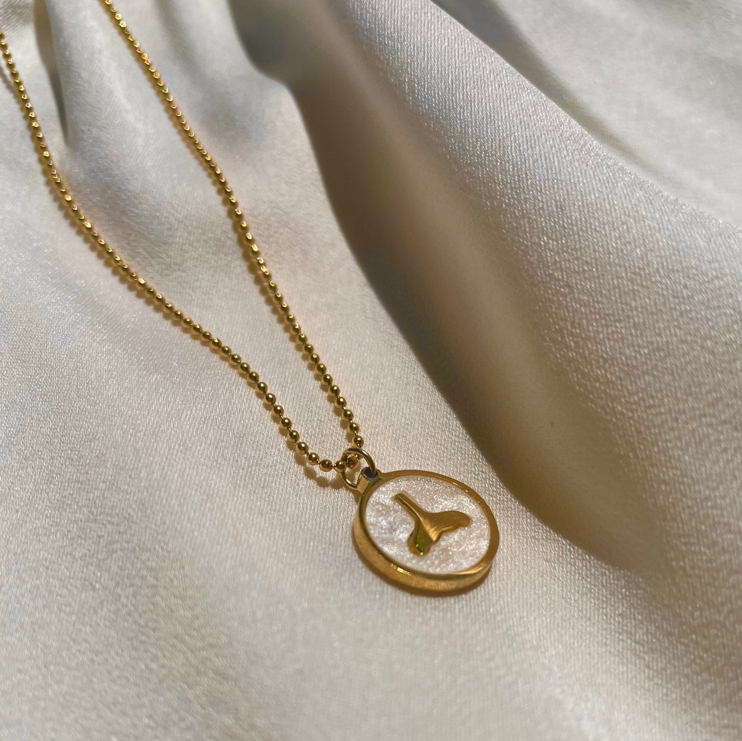 ORCA Whale Tail Pearl Gold Bead Chain Necklace 14k Gold Plated Gift for ...