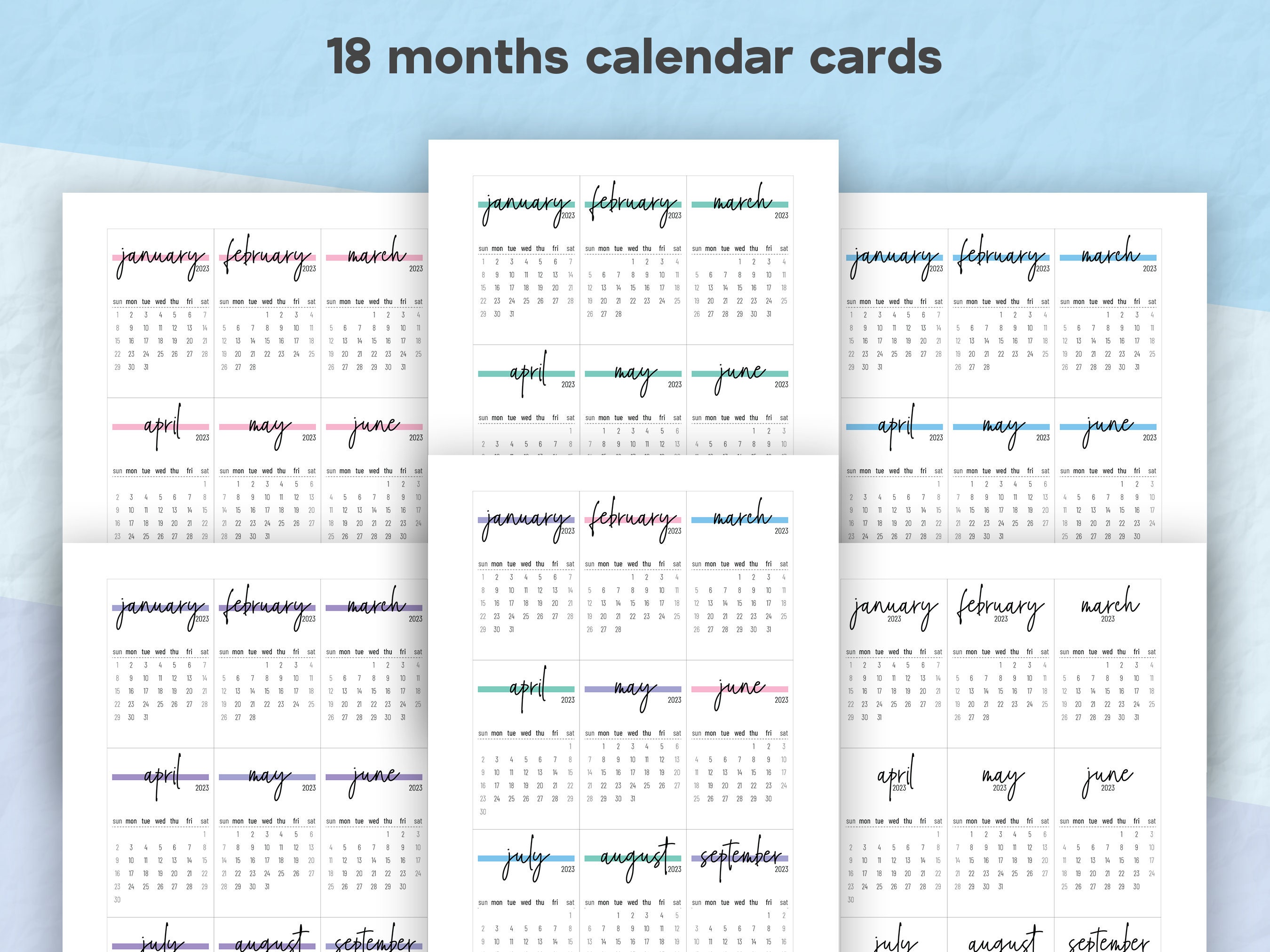 Printable 18 Months Calendar Planner Cards 2023/2024, A4 - Etsy