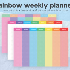 Printable Rainbow Weekly Planner, A4 A5 Letter - Etsy