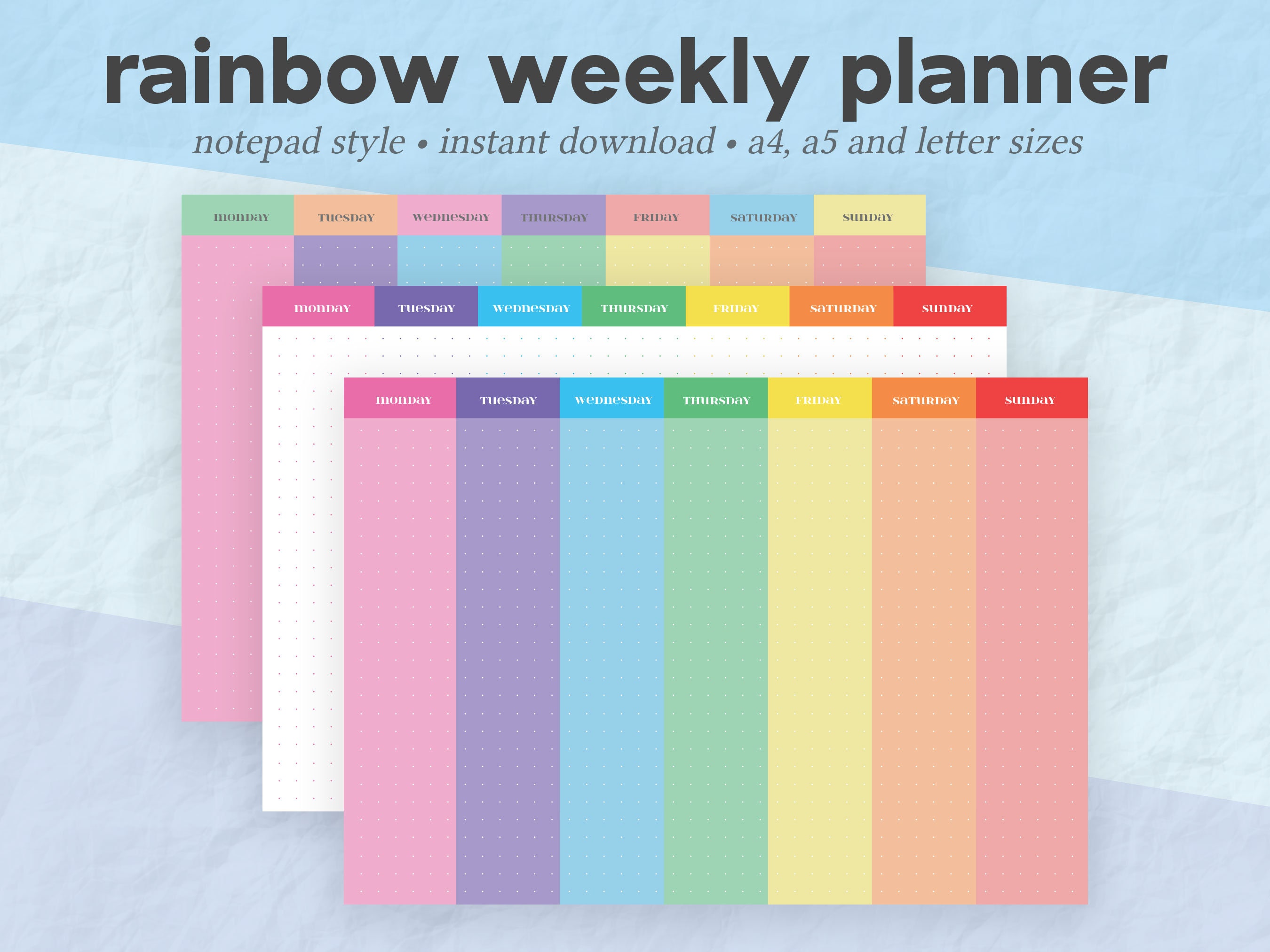 Printable Rainbow Weekly Planner, A4 A5 Letter - Etsy