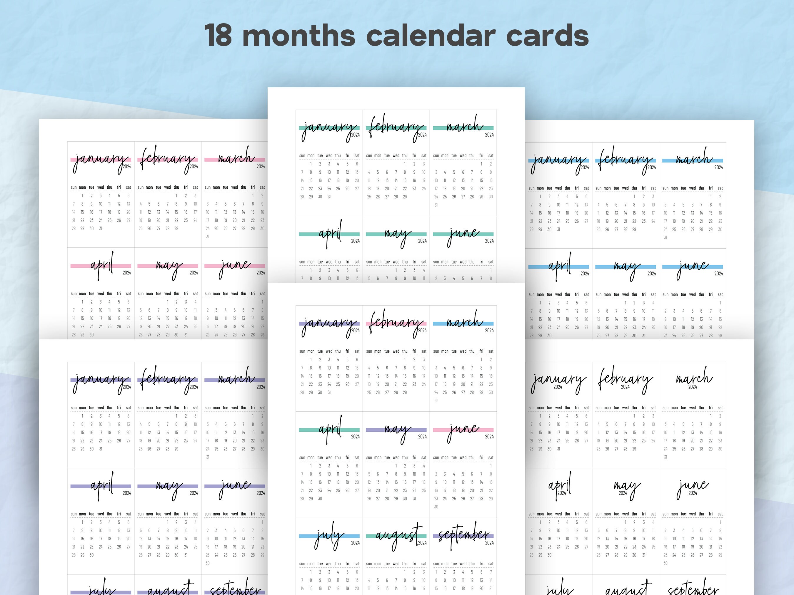 Printable 18 Months Calendar Planner Cards 2024/2025, A4 - Etsy