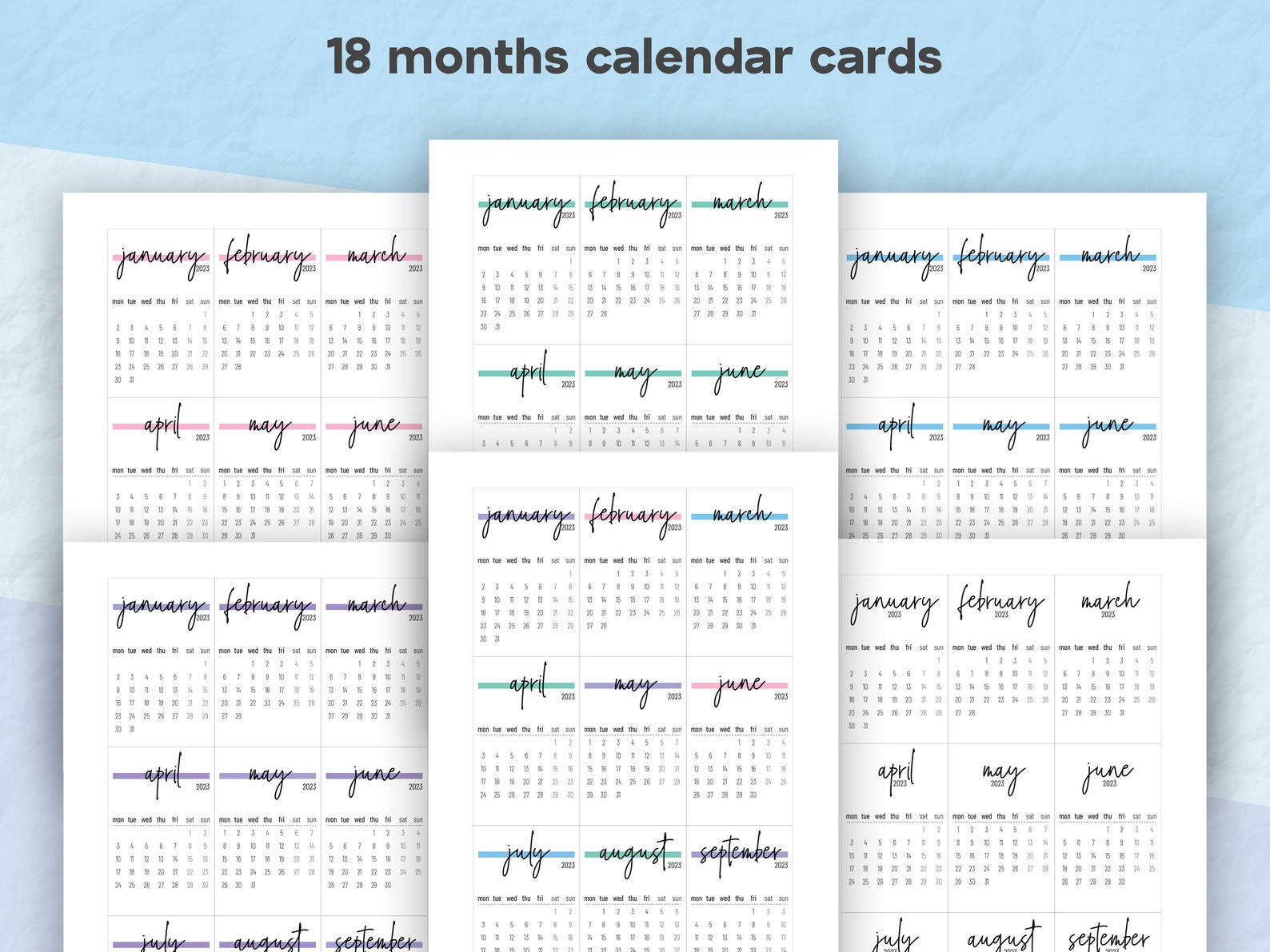 Printable 18 Months Calendar Planner Cards 2023/2024, A4 - Etsy