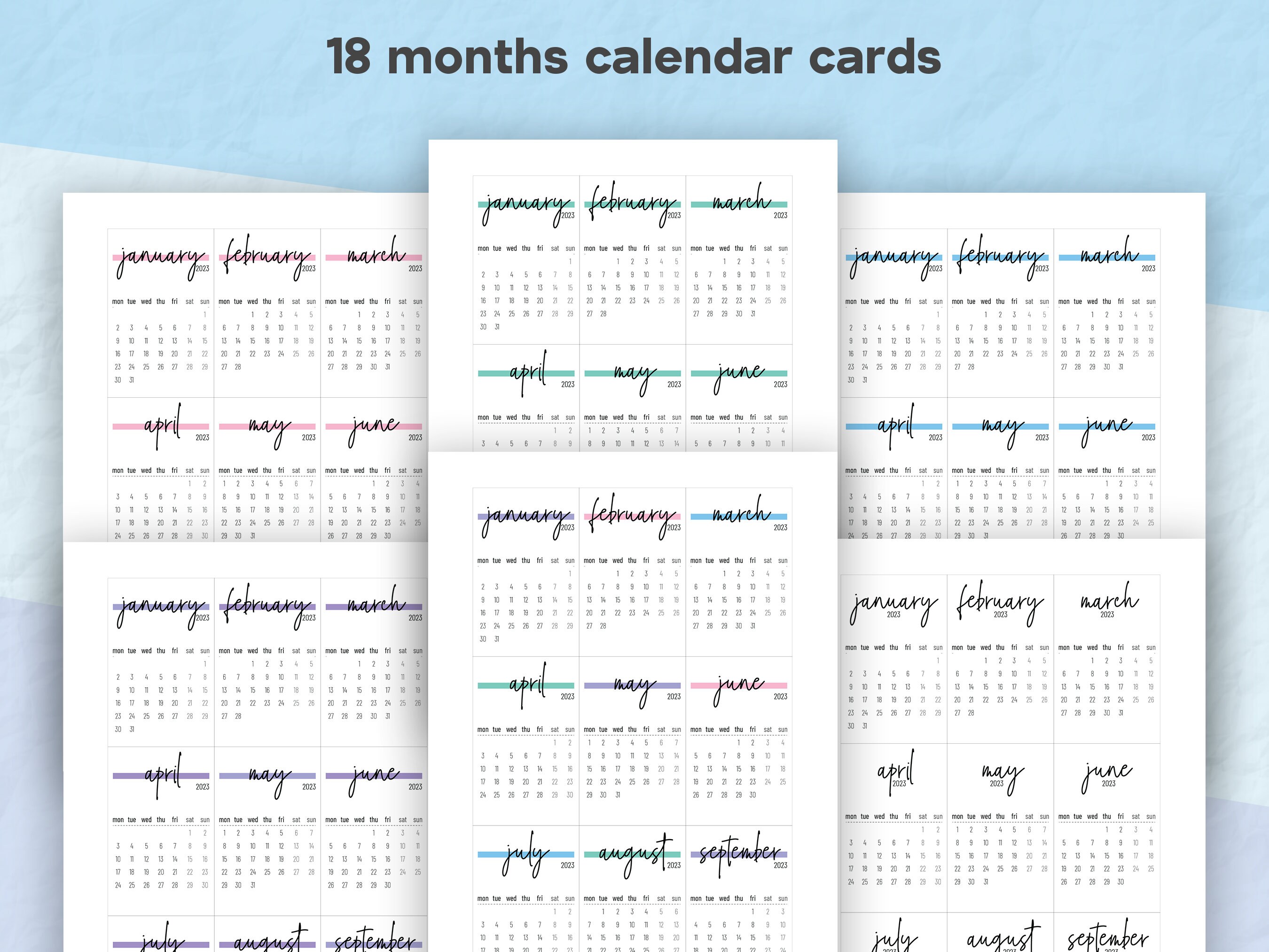 Printable 18 Months Calendar Planner Cards 2023/2024, A4 - Etsy