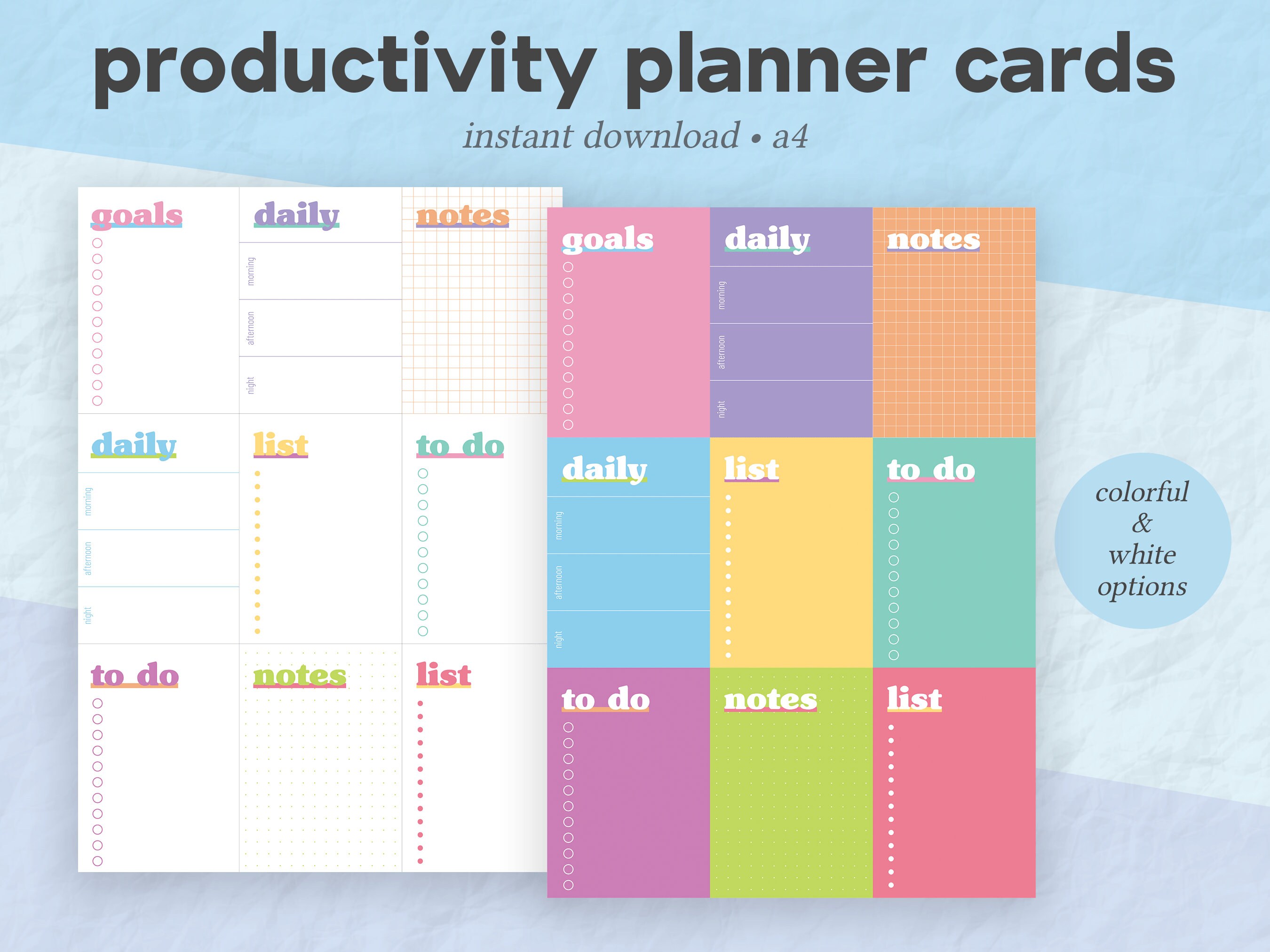 Printable Productivity Colorful Planner Cards, A4 - Etsy UK