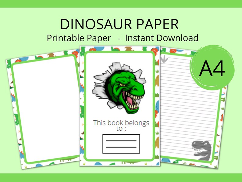 Printable Dinosaur Themed Paper Digital Download ruled Printable ...