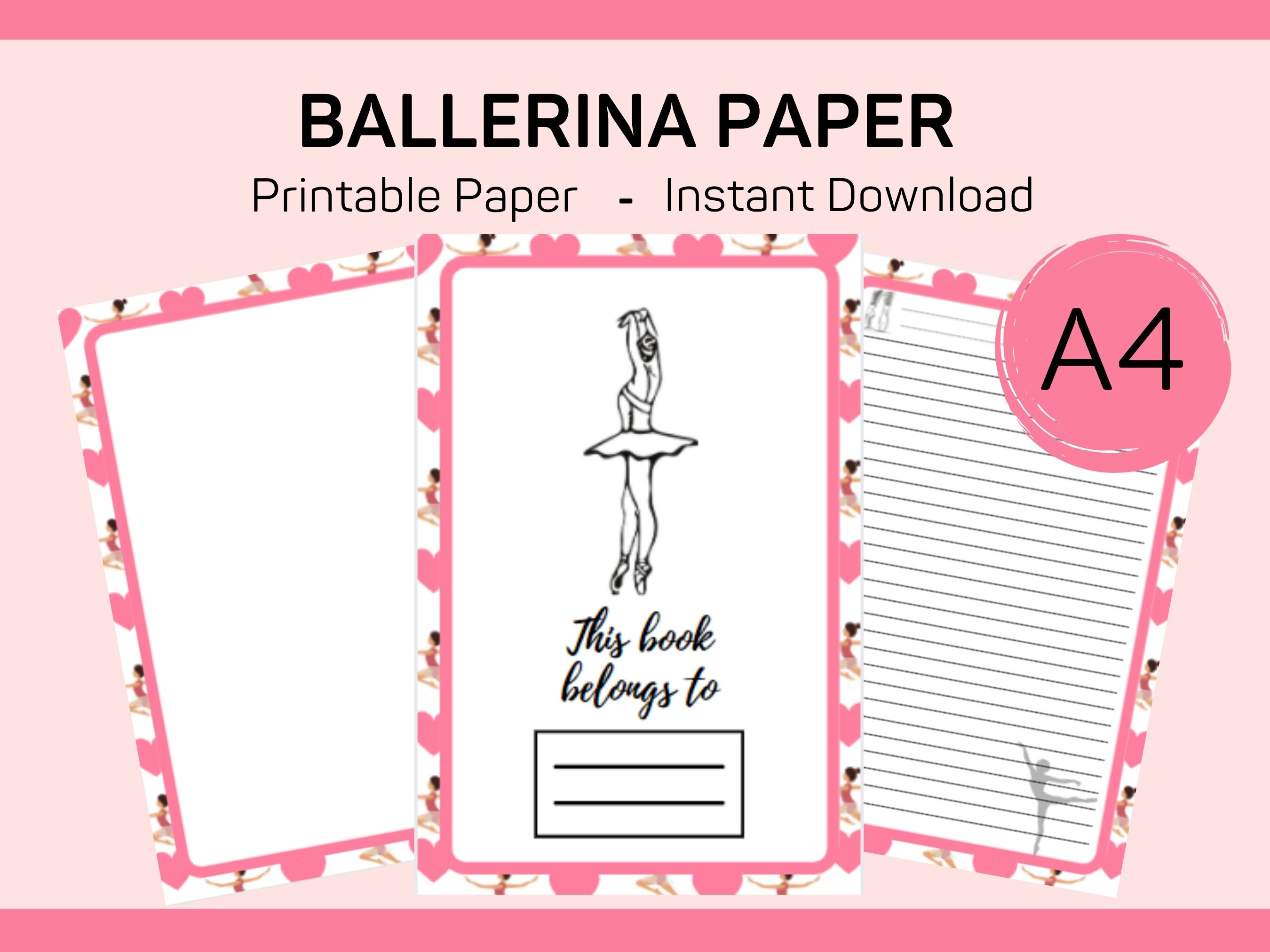 Printable Ballerina Themed Paper Digital Download ruled | Etsy