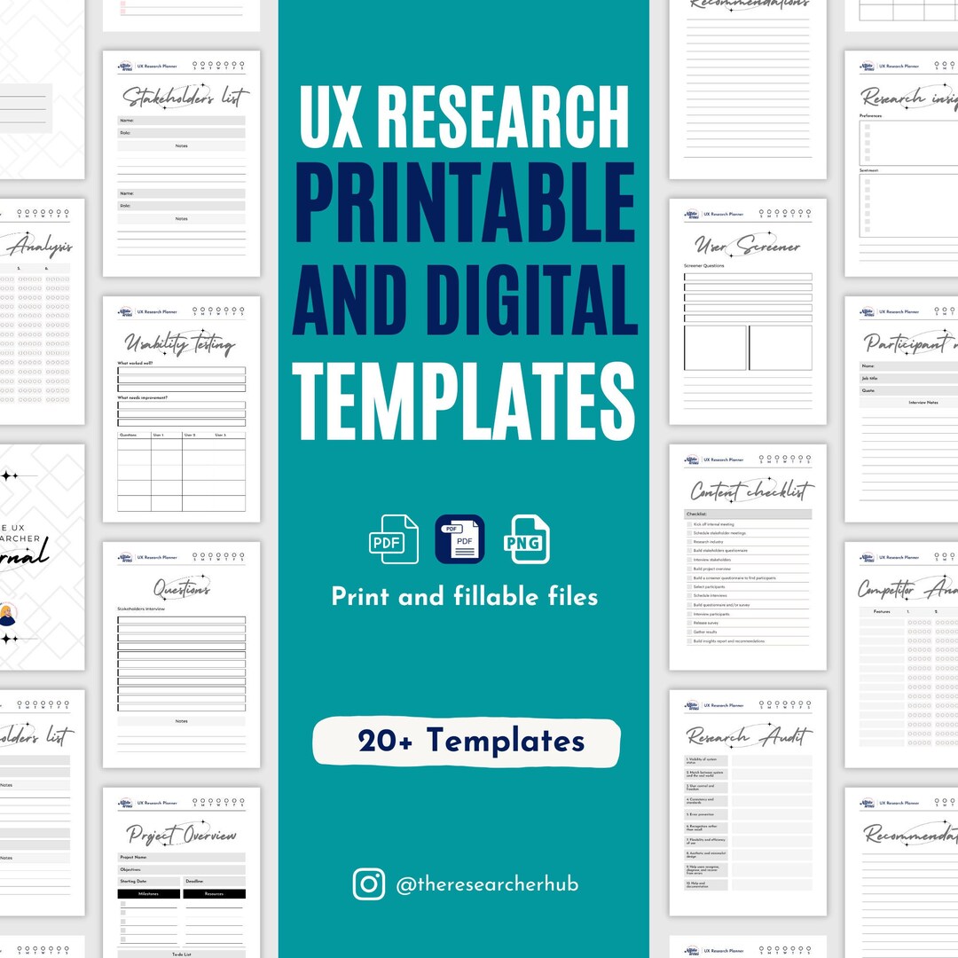 UX Design Printable Templates for Researchers, User Interviews ...