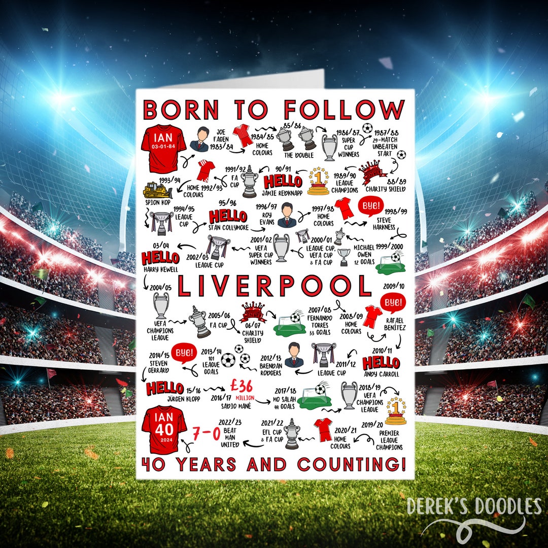 40th Birthday Card Personalised 40th Card Liverpool Birthday Card Born ...