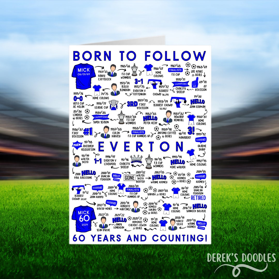 60th Birthday Card Personalised 60th Card Everton Birthday Card Born in ...
