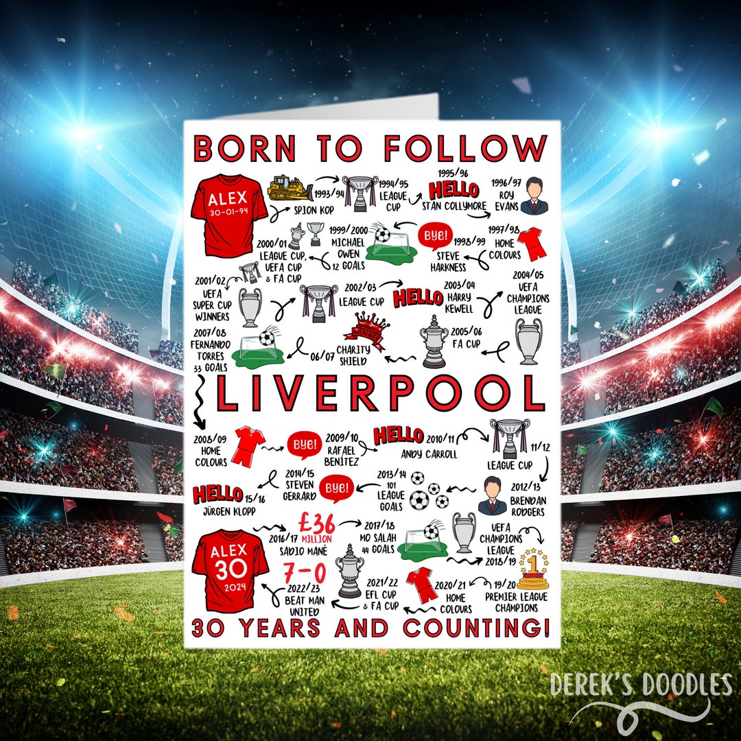 30th Birthday Card Personalised 30th Card Liverpool Birthday Card Born ...