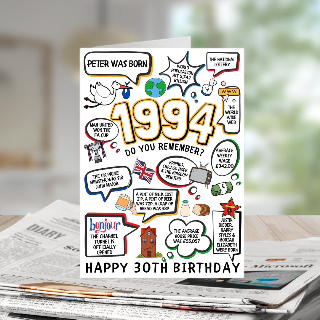Personalised 30th Birthday Card Born in 1994 Fun Facts From the Year ...