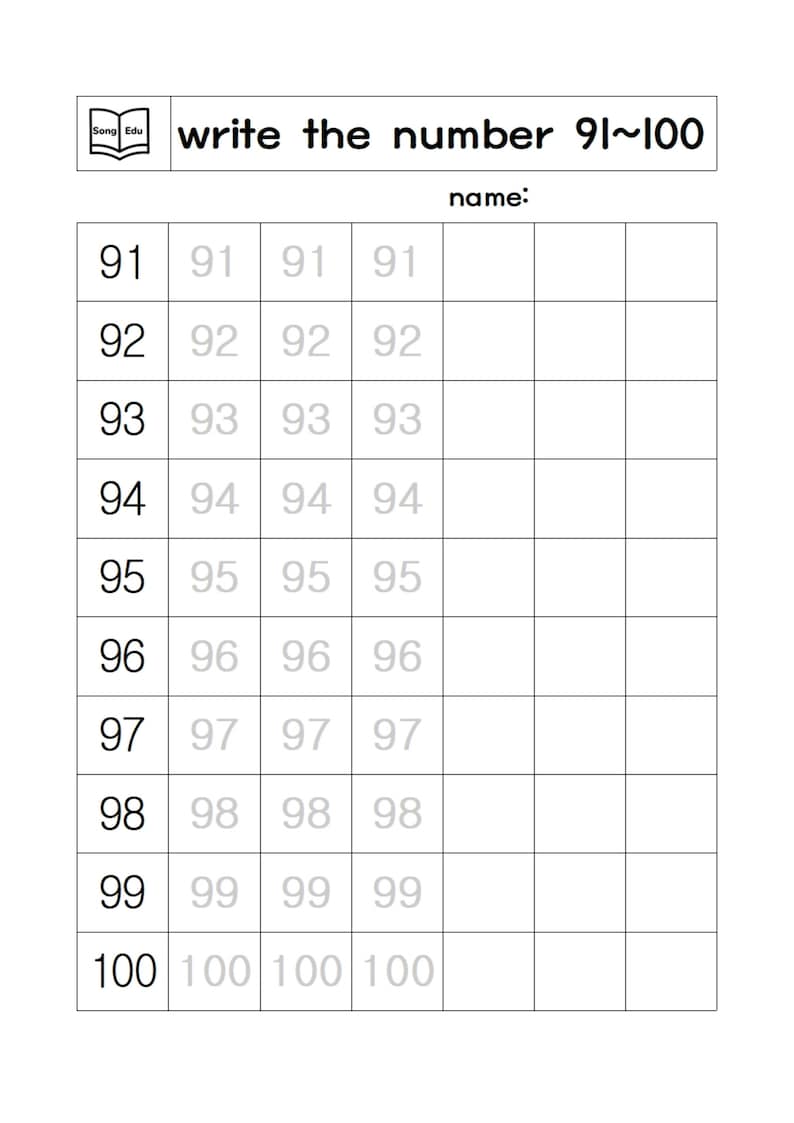 Writhe Numbers 1-100, 8.5 X 11 Inch, Math, Home School, Digital ...