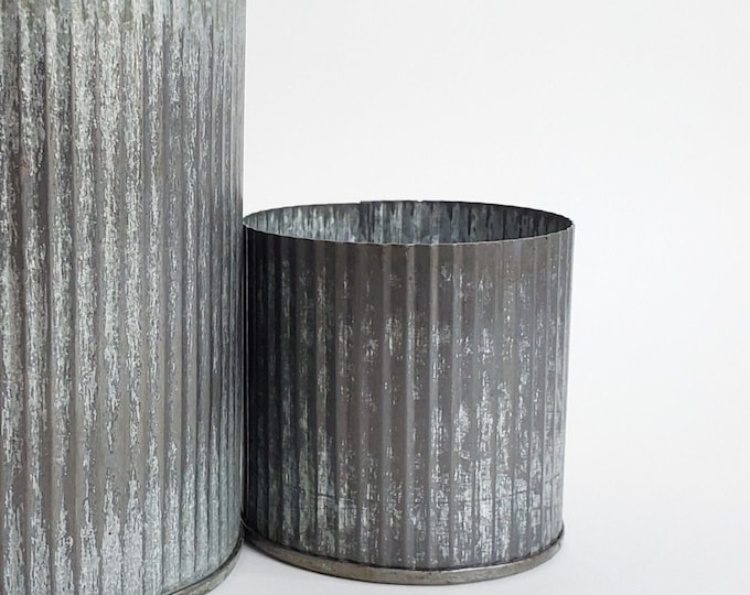 Set of Two Rustic Farmhouse Planters | Small Galvanized Vase Pair ...