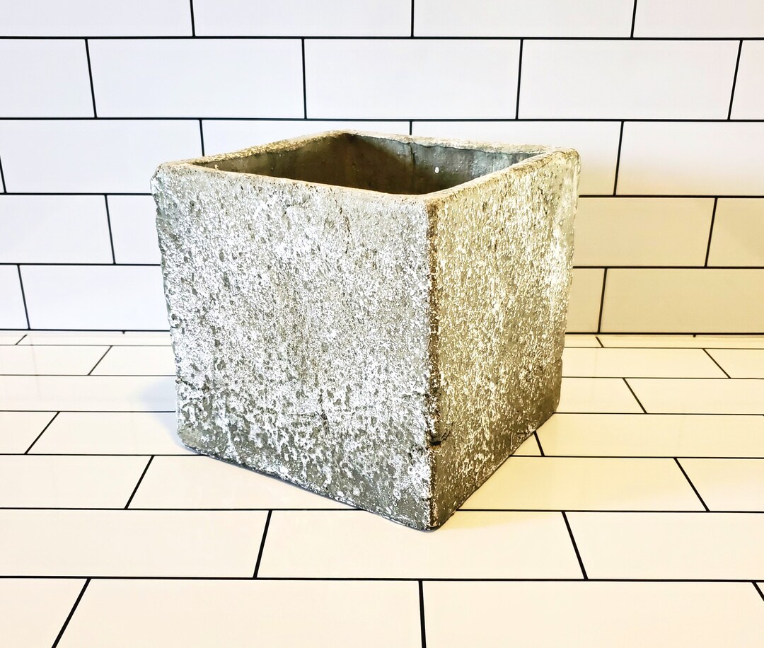Distressed Concrete 6.75" Cube Planter | Weathered Stone Pot | Mossy ...