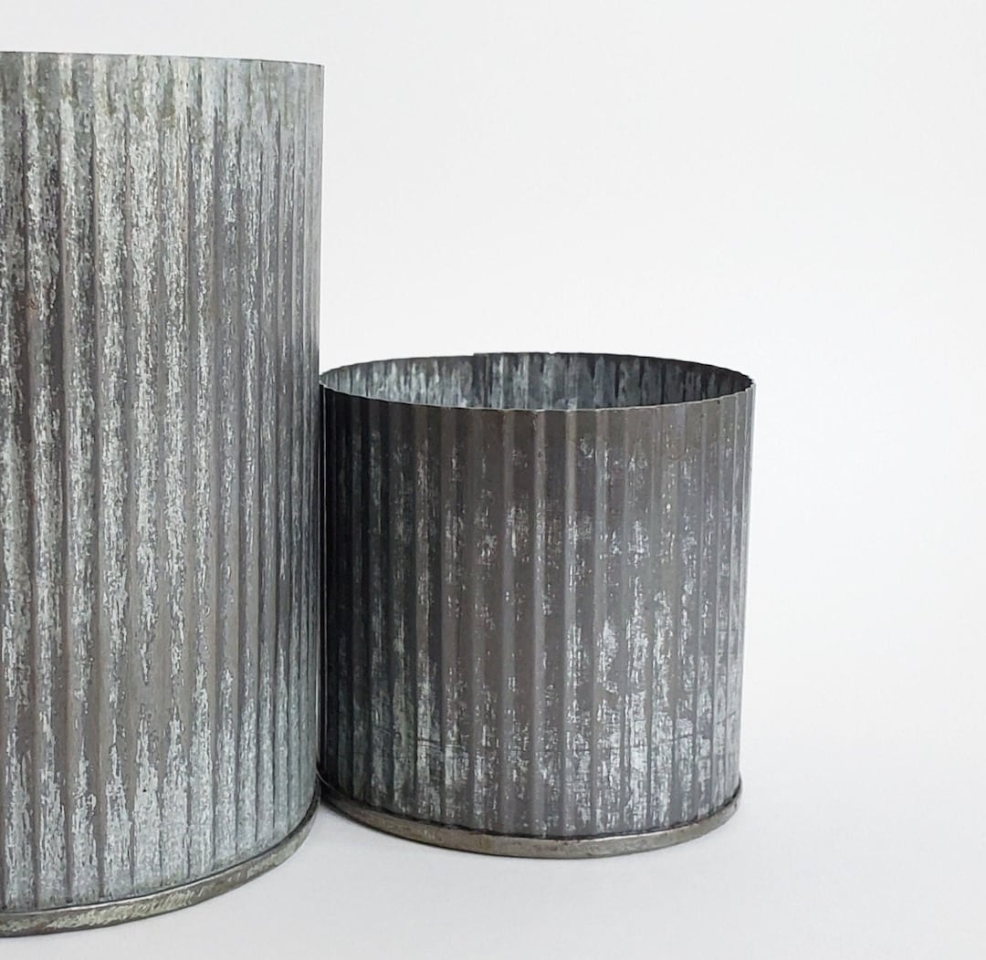 Small Galvanized Vase | Rustic Farmhouse Planter | Corrugated Pots ...