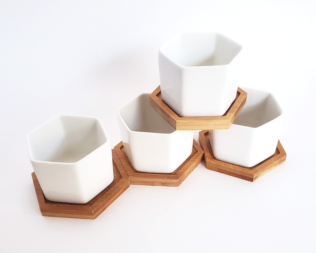 Mini White Hexagonal Planters 2.75" Wide - Set of 3 Ceramic Succulent ...