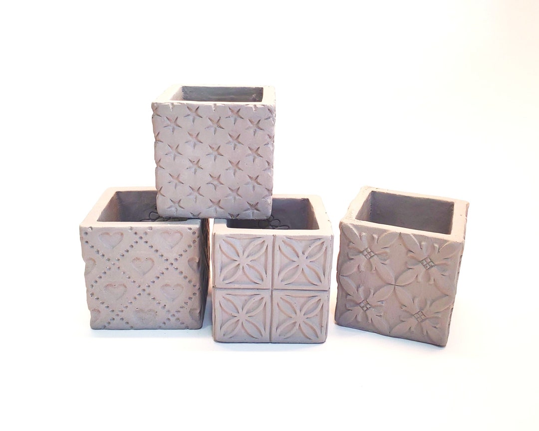 Mini Concrete Cubes | Set of 4 Small Substantial Succulent Pots | Set B ...