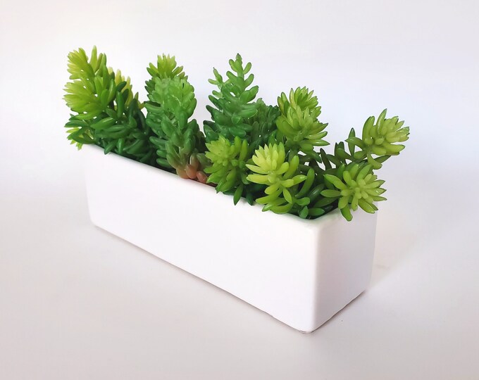8" White Planter | Rectangular Ceramic Pot | With Drainage Hole ...