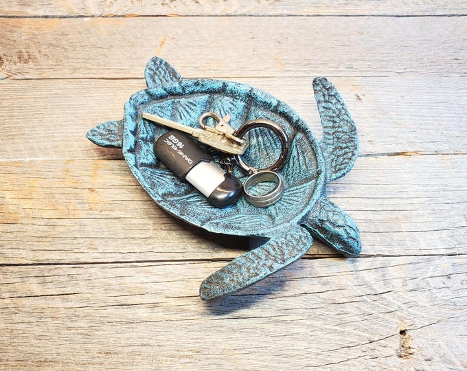 Cast Iron Turtle Dish | Teal and Black Ring Dish | Metal Catch All Tray ...
