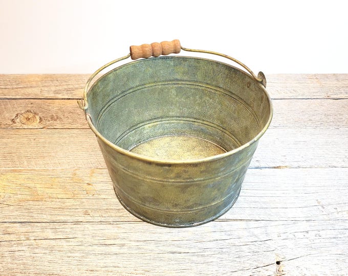 Small Metal Bucket | 6.5" Wide X 3.75" Tall | Green Patina Rustic Metal ...