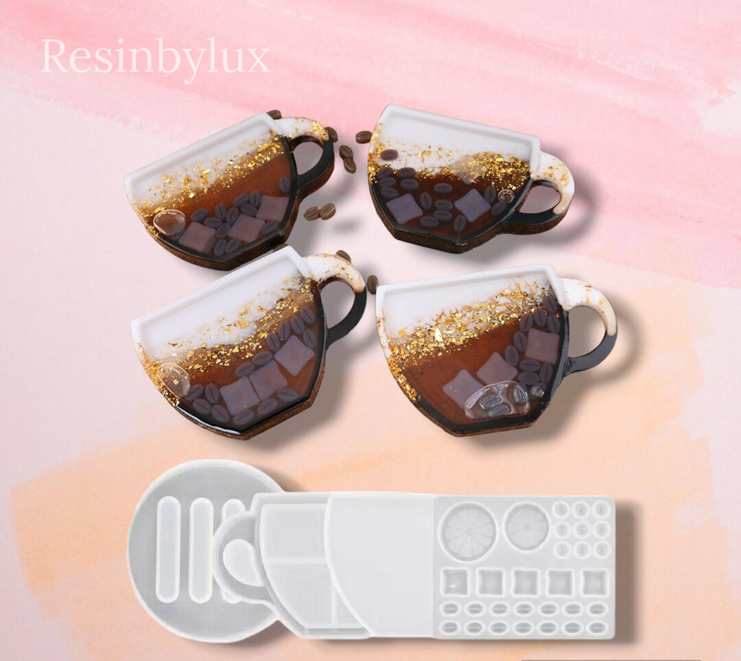 3D Coffee Cup Coaster Resin Mold Kit - Iced Latte & Macchiato Silicone ...